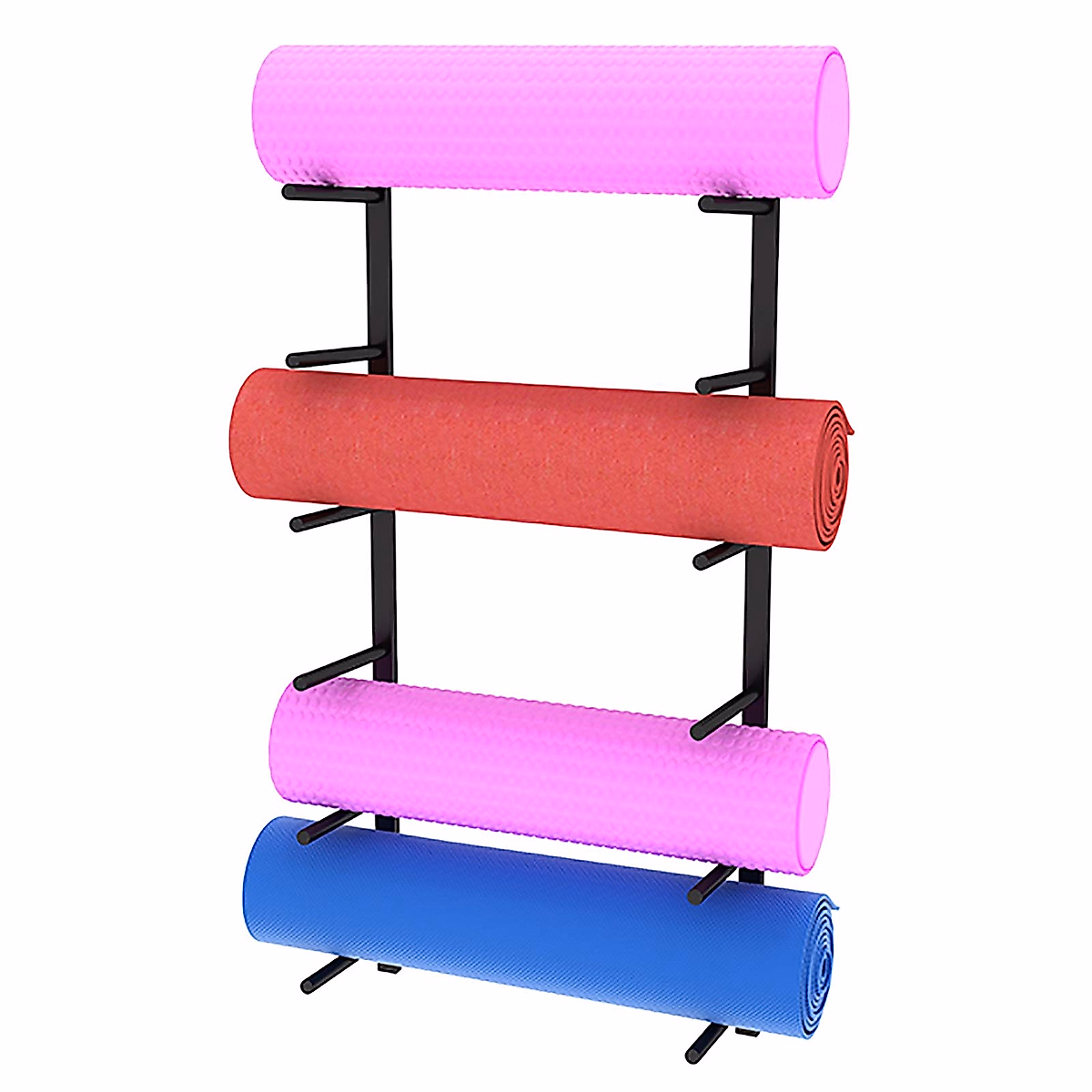 DACUN Safety Certification Yoga Mat Wall Rack and Foam Roller Storage, 6-Tiers Wrought Iron Exercise Mats for Home Gyms & Studio, Up to 6 Inch Diameter (Color : White) (Color : Black)