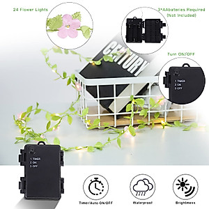 Vigdur 2 Packs Vine Lights - Tiny Leaf Ivy String Lights with 48 Cherry Blossom Lights Battery Powered Waterproof Fairy Light Indoor Outdoor for Bedroom Party Garden Wall Décor St. Patrick's Day