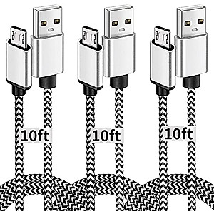 Deegotech Micro USB Cable, 10ft 3-Pack Extra Long Android Charger Cable, Nylon Braided Phone Charger Cords Fast Charging for Samsung Galaxy S7 Edge S6 S5, Android Phone, LG