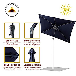 FLAME&SHADE 6.5 x 10 ft Rectangular Outdoor Market Patio Table Umbrella with Tilt, Navy Blue