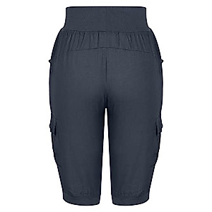 SMIDOW Linen Pants Women Capri Pants for Women Dressy Casual Drawstring Elastic High Waist Cotton Linen Trousers Active Running Sweatpants