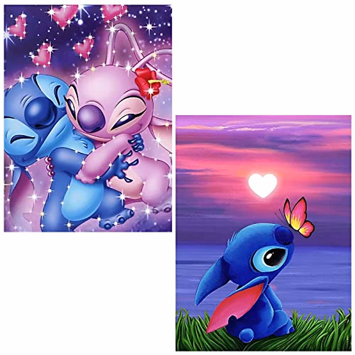 Ecdivjs 2 Pack Stitch Diamond Painting Kits for Adults,Stitch Diamond Art Kits for Adults,Stitch Diamond Painting Gem Art Kits for Adults for Gift Home Wall Decor(12x16 inch)