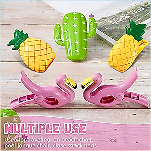 6 Pieces Beach Towel Clips Portable Towel Clips for Chairs Large Beach Towel Holders Plastic Cute Clothes Pins Flamingo Pineapple Cactus Towel Clips for Beach Chairs Lounge Patio Pool Accessories