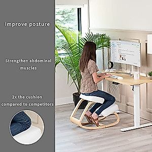 VIVO Wooden Rocking Kneeling Chair, Ergonomic Rocker Stool for Home and Office, Angled Posture Seat, Light Wood Frame & White Cushions, CHAIR-K04RW