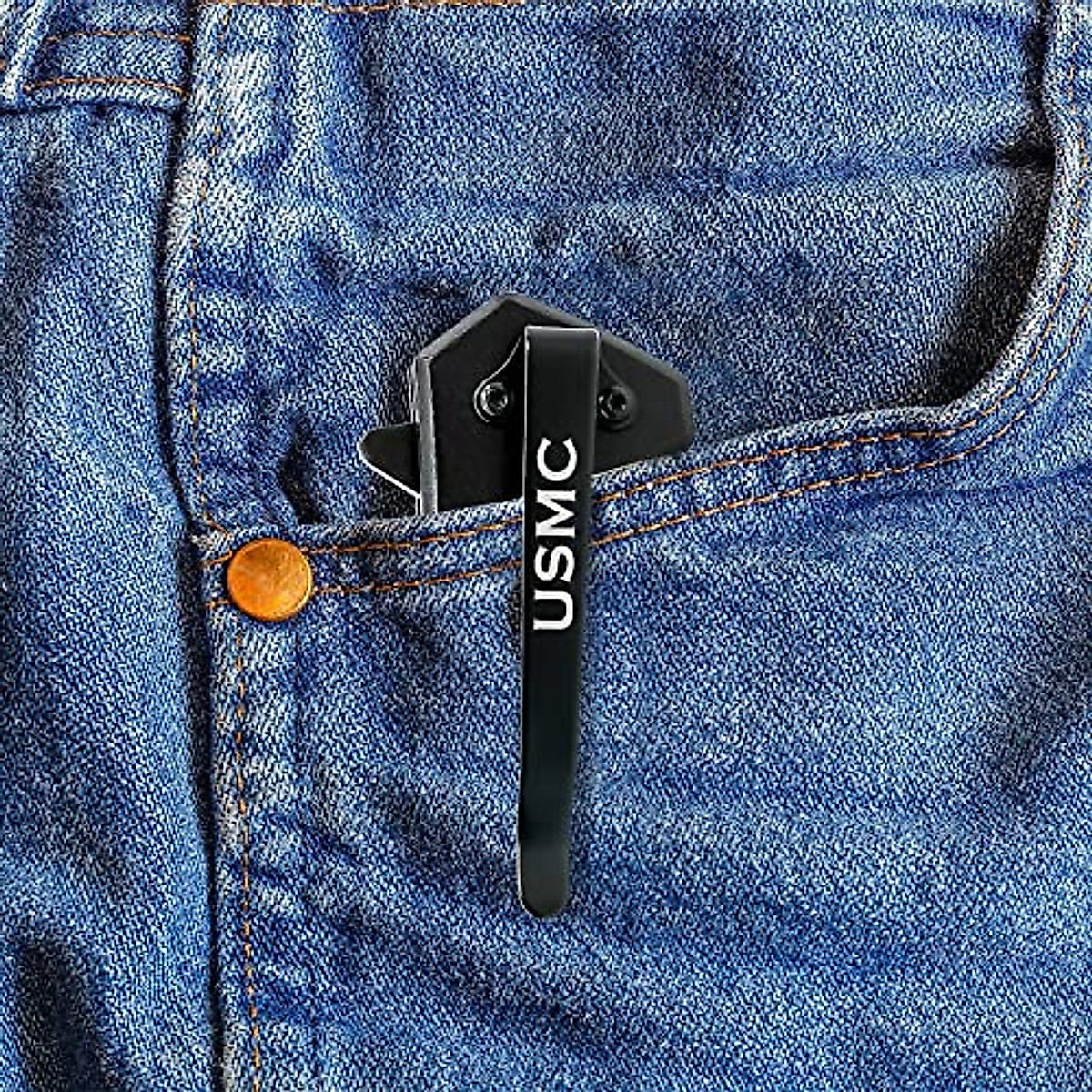 USMC Black Tactical Folding Knife-3.5 Inch Blade Marine Rescue & Hunting Knife-Two-Sided Engravings - USMC Gift-Disabled USMC Vet Owned SMALL Business