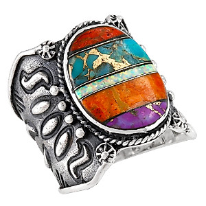 Sterling Silver Gemstone Ring with Genuine Turquoise (Multi-00, 9)
