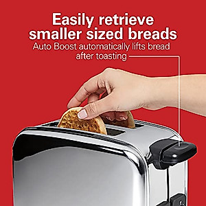 Hamilton Beach Retro Toaster with Wide Slots, Sure-Toast Technology, Bagel & Defrost Settings, Auto Boost to Lift Smaller Breads, 2 Slice, Polished Stainless Steel (22782)
