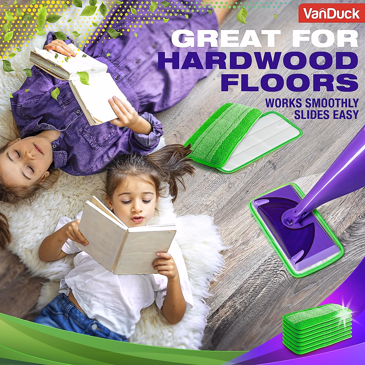 VanDuck Reusable Mop Pads Compatible with Swiffer WetJet (2 Pack) - Microfiber Mop Refill for Wet Mopping Cloths - Hardwood Floor Cleaning Spray Pads are Reusable Replacements