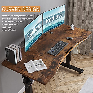 Radlove Electric Height Adjustable Standing Desk, 55'' x 30'' Stand Up Desk Workstation, Splice Board Home Office Computer Standing Table Height Adjustable Computer Desk Rustic Brown Top+Black Frame