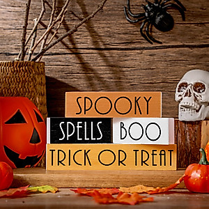4 Pieces Halloween Decorations Tabletop Wooden Halloween Decors Block Table Centerpiece Halloween Wood Tabletop Sign Supplies Halloween Party Tabletop Home Room Kitchen Table Fireplace Bar Ornaments