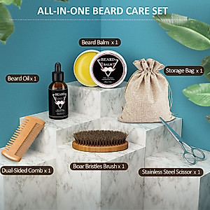 Valentines Day Gifts for Men - Beard Grooming Kit with Beard Oil Beard Balm Beard Brush Beard Comb Beard Scissor - Men Stocking Stuffers - Mens Gifts - Gifts for Men Dad Him Boyfriend Husband Brother