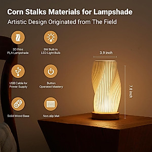Dawnwake Bedside Lamp with Woodbase - Button Control Table Lamp for Bedroom 12 Way Dimmable Nightstand Lamp with PLA Lampshade for Living Room, Kids Room, College Dorm, Office (White-A, Medium)