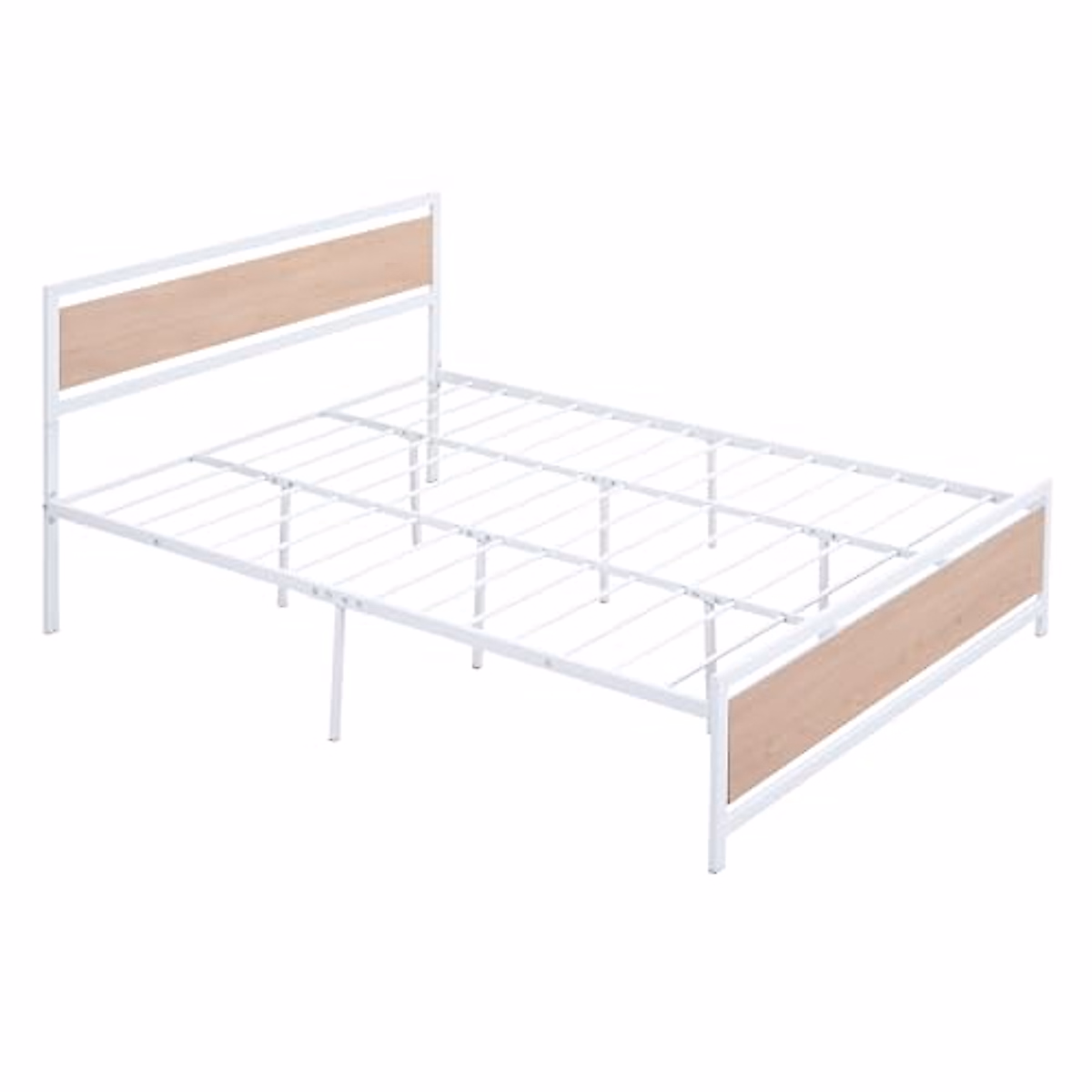 UBGO Queen Size Platform Bed with Headboard and Footboard,Metal and Wood Bed Frame,No Box Spring Needed,for Kids, Teens, Girls, Boys,Bedroom Furniture-White