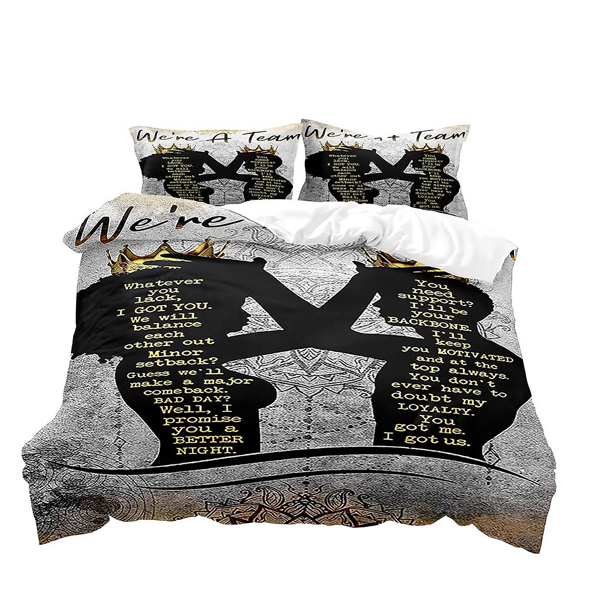 VIVIHOME 3PCS African American Bedding Sets, King Duvet Cover, Black King Melanin Queen Bed Set, Quilt Comforter Cover, Bedroom Decor for Couples Gifts, We're A Team, 2 Pillow Shams