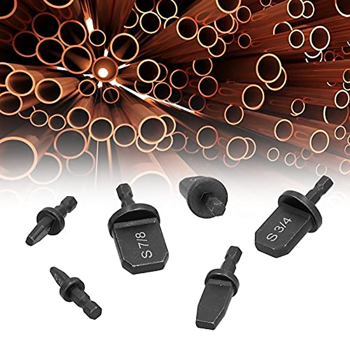 Hilitand 6Pcs Swaging Tool Drill Bits Set, Professional Manual Copper Pipe Swage Tool Drill Bits Triangular Handle, HVAC Repairing Set 7/8'', 3/4'', 5/8'', 1/2'', 3/8'', 1/4'' Bits