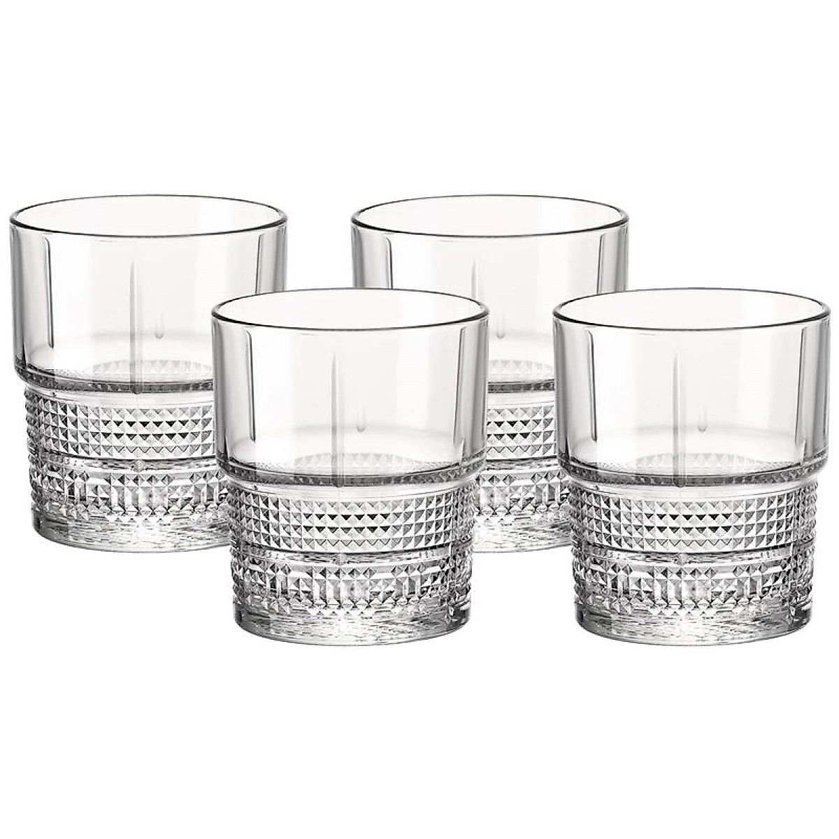 Bormioli Rocco Novecento Barware DOF Glass, Stackable, Set Of 4, 12.5 oz, Clear, Vintage Design, Made In Italy.
