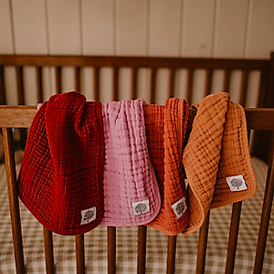 Parker Baby Muslin Burp Cloths | 100% Cotton Burping Clothes, Newborn Essential | Must-Have Baby Registry, Modern and Trendy Colors | 20"x11" Large Baby Burp Cloths, 4-Pack Rose