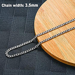 Sunling Solid Stainless Steel Cuban Chain Necklace For Men and Women Waterproof Curb Link Necklace Chain-Widths 3.5mm 5mm 7mm 9mm-Chain Lengths 16"-36"