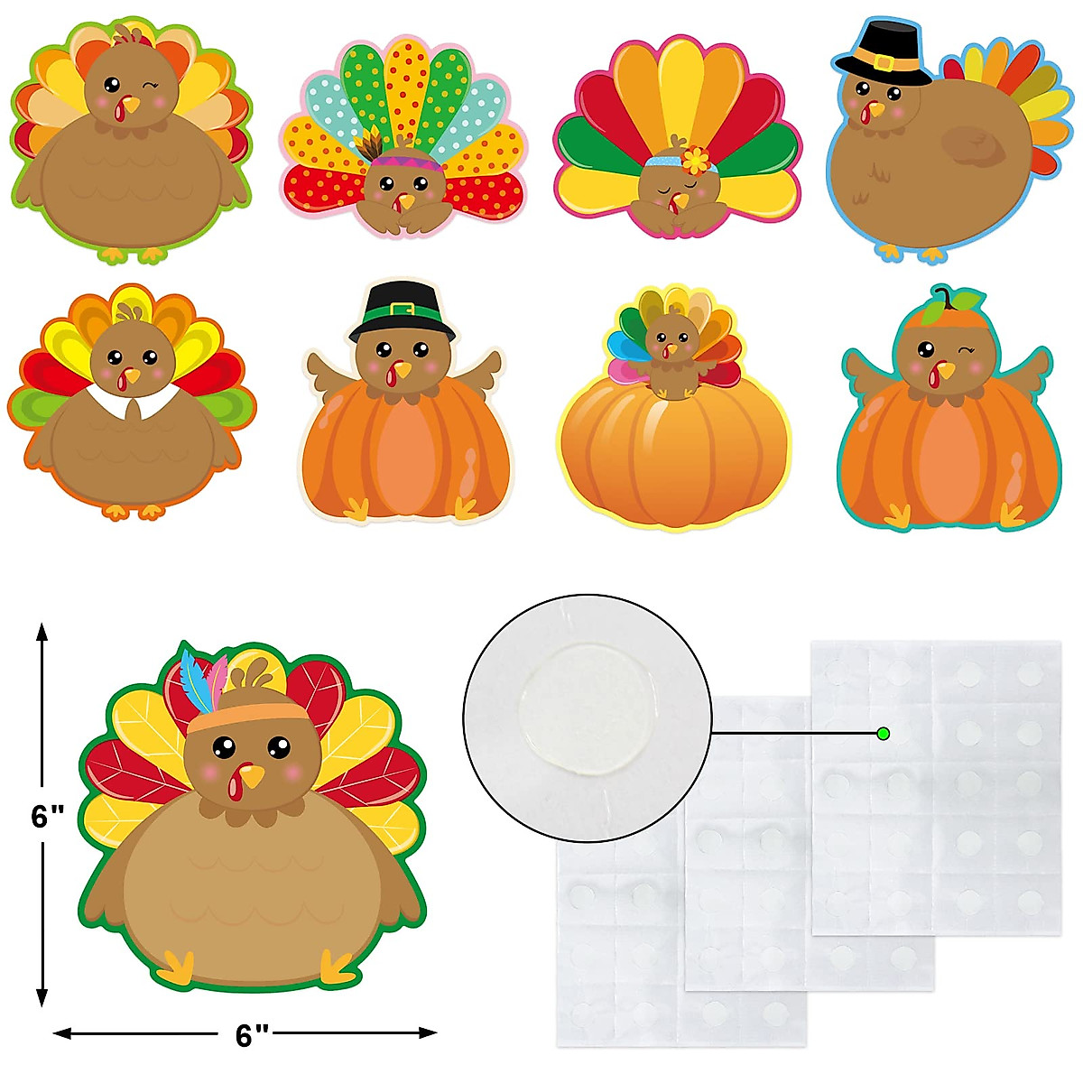 Turkey Cutouts 54 Pcs Thanksgiving Cut-Outs Fall Decor for Party Classroom Decoration