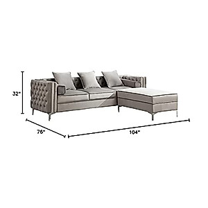 Legend Vansen Velvet Sofa sectional for Living Room with Ottoman Chaise Reversible L Shaped Couch Sleeper, 104", Grey