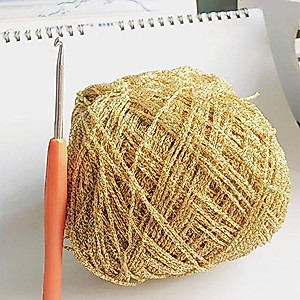 Clisil 860yd Gold Lurex Yarn 3.52oz Shining Yarn Glitter Sparkle Yarn Metal Yarn DIY Fancy Sparkle Yarn Crochet Knitting Sweater Scarf Yarn Accessory Yarn