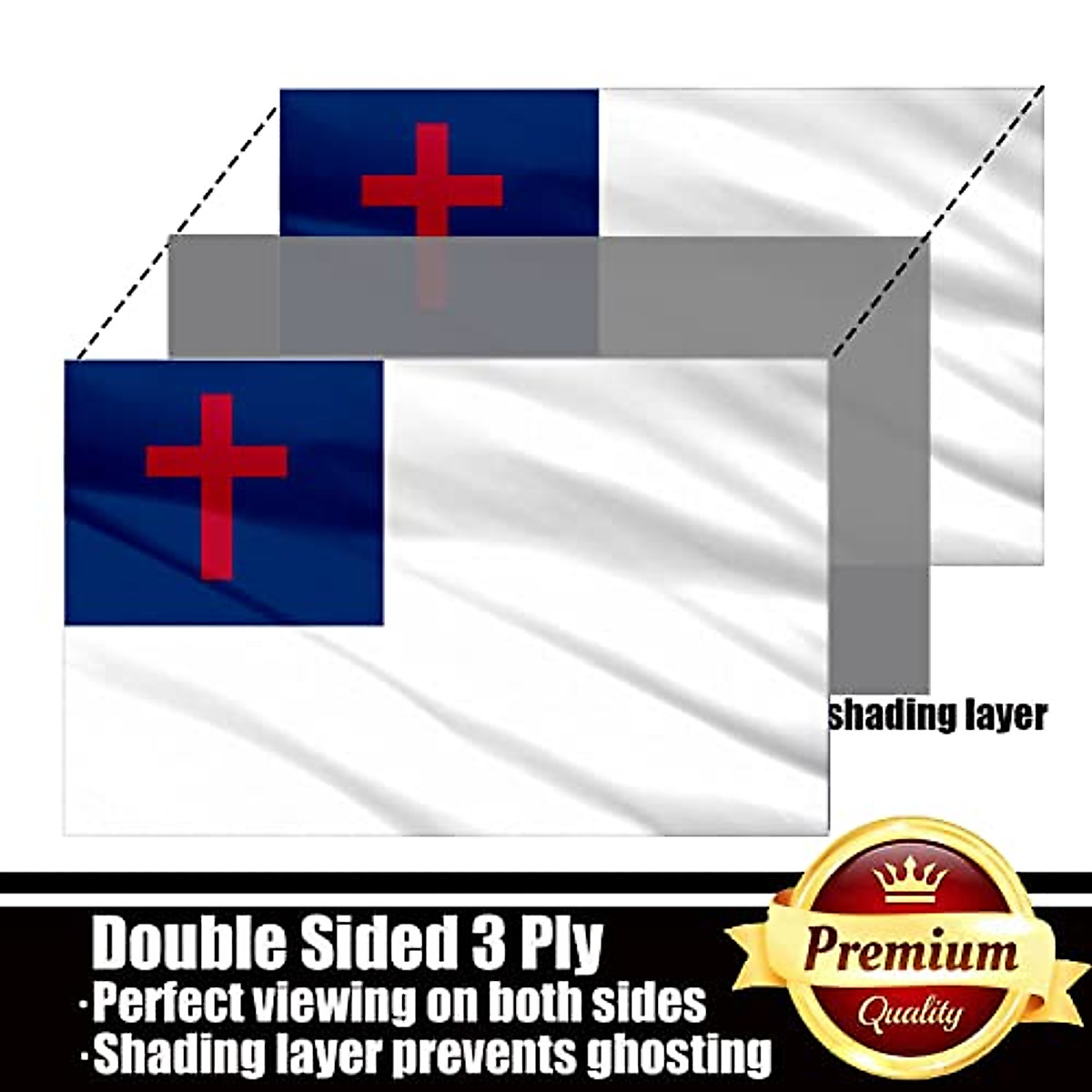 Christian Jesus Cross Flag 3x5 Outdoor Double Sided 3 Ply-Vivid Color Clear Pattern Reinforcement Sewing Durable Polyester with 2 Brass Grommets