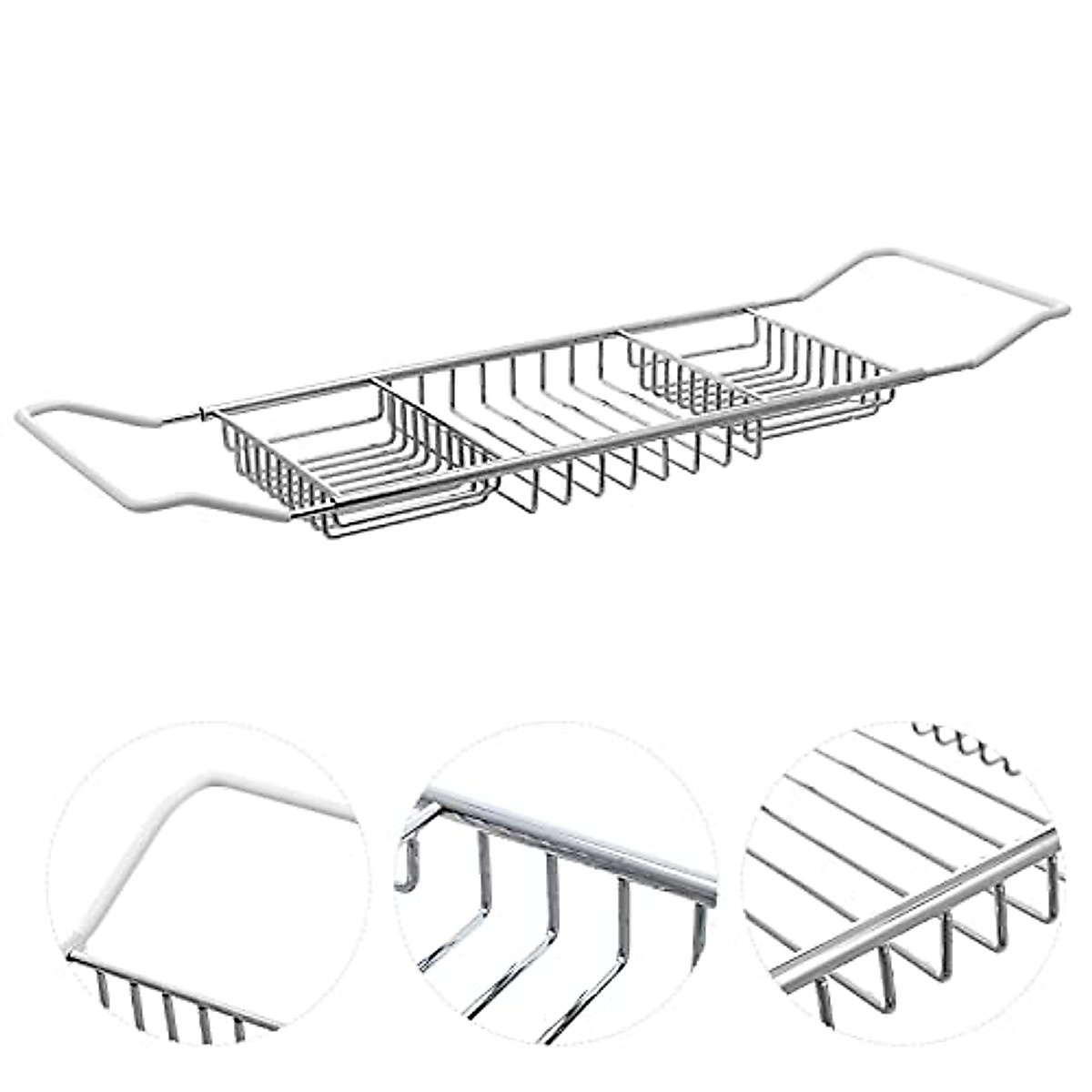 Cabilock Laptop Stand Stainless Steel Bathtub Tray Stretchy Anti Slip Bathtub Tray Over Bathtub Racks for Shower Bath Phone Pad Book Holder Bathroom Tray