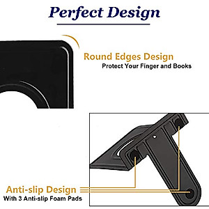 Jekkis 20pcs Bookends Metal Book End 6.6"x 5.7"x 5" Black Heavy Duty Bookends for Shelves Nonskid Bookend Supports Plain Large Bookends, Library Office Home, 10 Pair