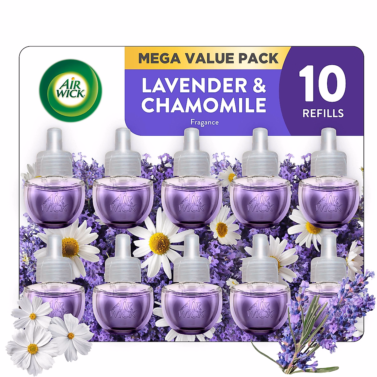 Air Wick Plug in Scented Oil Refill, 10ct, Lavender & Chamomile, Air Freshener, Essential Oils, Eco Friendly