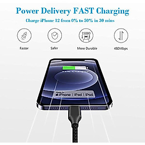 [Apple MFi Certified] iPhone Fast Charger, Veetone 20W PD Type C Power Wall Charger Plug with 6FT Nylon Braided USB-C to Lightning Quick Charging Sync Cable for iPhone 14/13/12/11/XS/XR/X/iPad/AirPods