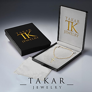 Takar Solid 10k Gold CZ Christian Cross Pendant For Women, Cubic Zirconia Christian Cross Charm Pendant in Small/Medium/Large, Catholic Gold Jewelry Made in USA