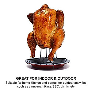 Eutuxia Chicken Roaster Rack for Oven, Grill, or BBQ - Sturdy Stainless Steel Vertical Poultry Turkey Standing Holder with Bowl - Must Have Indoor Outdoor Cooking Tool - Great for Home & Camping