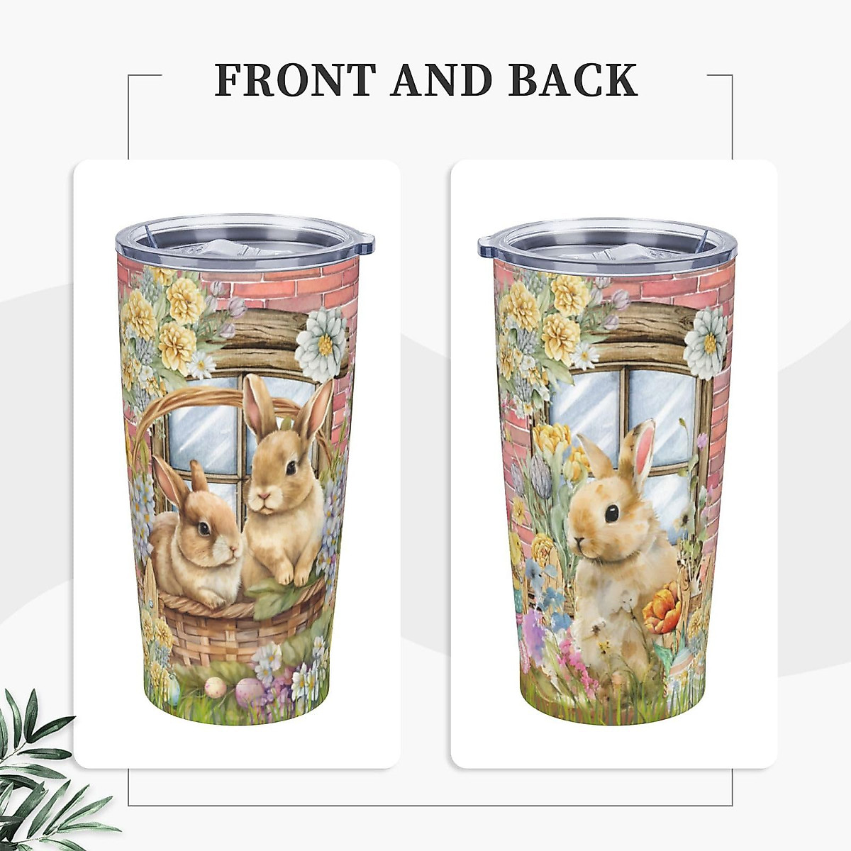 Worltoldb Easter Bunny 20oz Insulated Stainless Steel Tumbler With Lids And Straws Stainless Steel Double Wall Vacuum Insulated Travel Coffee Mug Leak-Proof Lid & Flip Lid For Hot And Cold Drinks