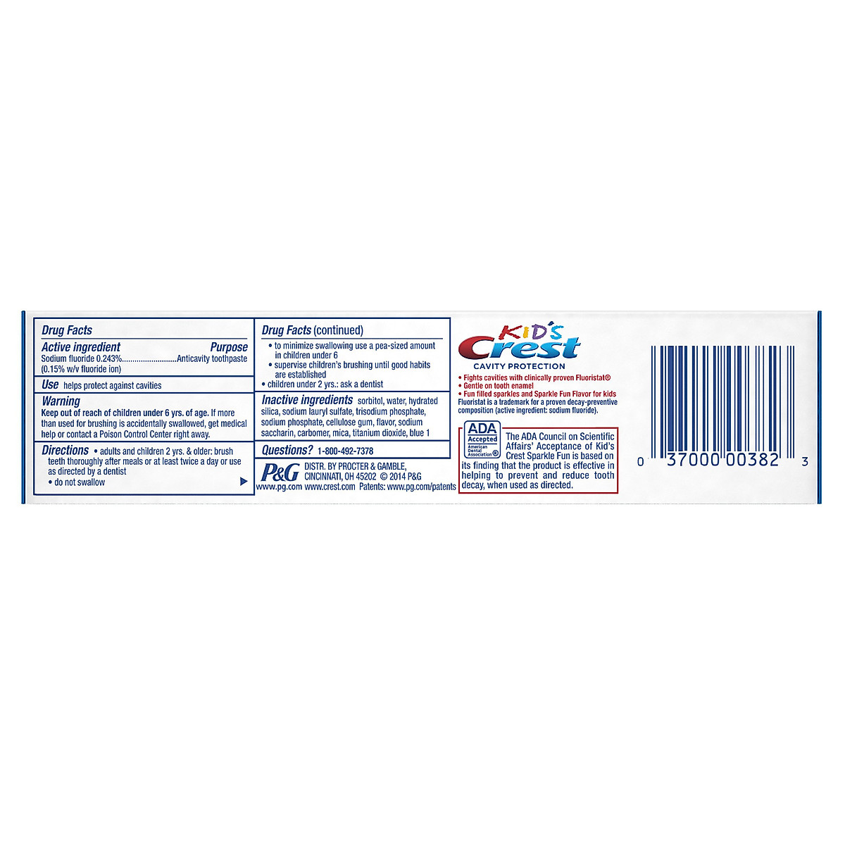 Crest Kid's Crest, Fluoride Anticavity Toothpaste, Sparkle Fun Flavor, 4.6-Ounce Tube