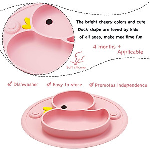 Baby Divided Plate Silicone- Portable Non Slip Child Feeding Plate with Suction Cup for Children Babies and Kids BPA Free Baby Dinner Plate