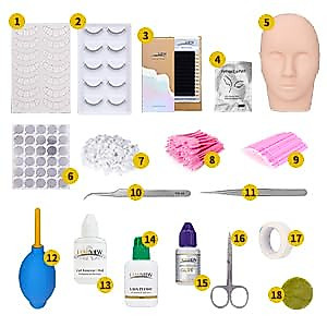 LASHVIEW Eyelash Extension Kit, with Mannequin Head Practice Exercise Set, Training Lash Extension Supplies for Beginners Include Individual Lashes Glue Tweezers and Training Lashes