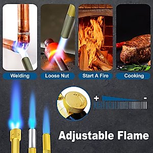 Propane Torch Head with 3 Nozzles Tips - MAPP MAP Gas Trigger Start Welding Torch Head lighter Self Ignition Igniter Adjustable Knob Continuous Flame Lock for Sous Vide Soldering Brazing Wood