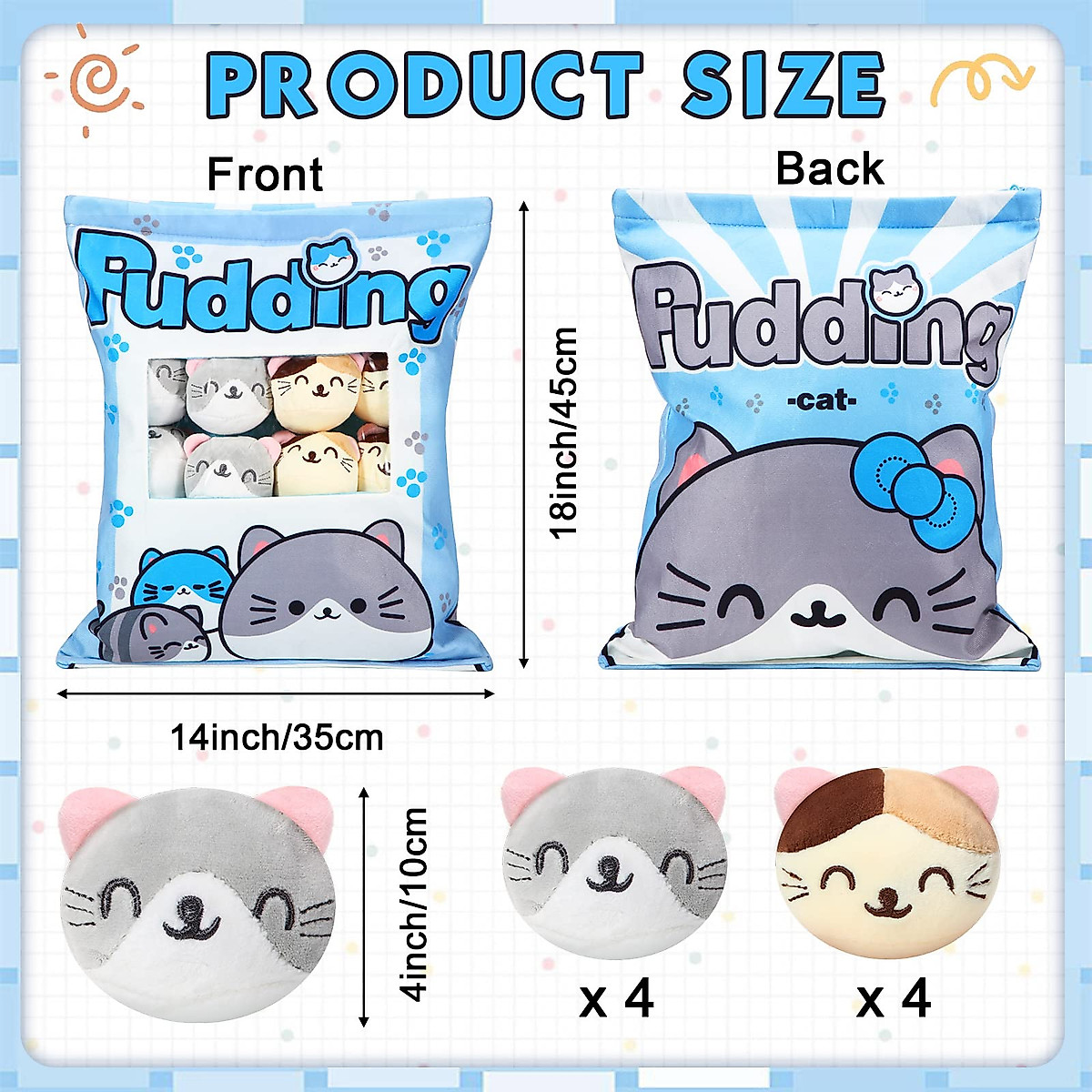 Civaner Cat Plush Pillow Gift Throw Pillow Removable with 8 Little Cat Dolls Removable Stuffed Toys Cotton Cute Kitten Stuffed for Girls Valentine(Kitten)