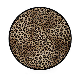 Area Rug Animal Leopard Skin Print Non-Slip Round Mat Activity Playing Rugs for Living Room Bedroom Hall Home Deco Diameter 92cm