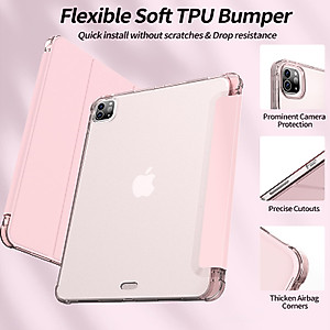 Kenke New iPad Pro 11 Inch Case 4th/3rd/2nd/1st Generation 2022/2021/2020/2018 Support 2nd Pencil Charge with Built-in Left Side Pencil Holder, Hard Frosted Back Cover & Colored Edge (Pink)