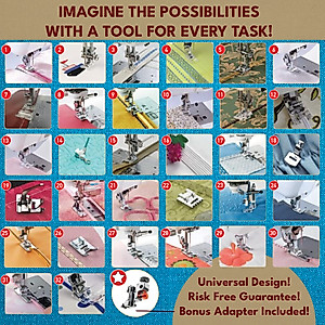 Madam Sew Presser Foot Set 32 Piece Set | The ONLY Sewing Machine Presser Foot Kit with Manual and Deluxe Storage Case | Numbered Slots for Organization | Compatible with Most Sewing Machines