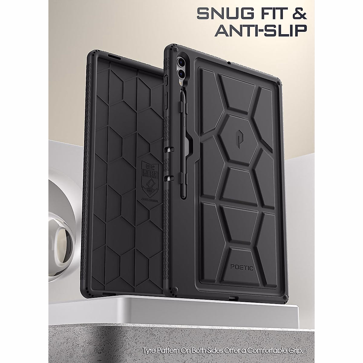 Poetic TurtleSkin Case for Samsung Galaxy Tab S10 Ultra (2024 Release) / S9 Ultra (2023 Release) 14.6 inch Case with S Pen Holder, Heavy Duty Shockproof Kids Friendly Protective Silicone Cover, Black