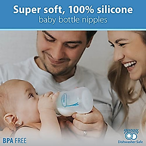 Dr. Brown's Natural Flow Level 2 Wide-Neck Baby Bottle Silicone Nipple, Medium Flow, 3m+, 100% Silicone Bottle Nipple, count 6 (Pack of 1)