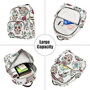 Yasala Halloween Women Backpack Sugar Skull Floral Blue Pink Travel Bag Compact Daily Bag Diaper Bag