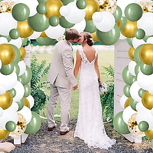 Sage Green Balloon Garland Arch Kit - 117PCS Matte Sage Green White Balloon Chrome Gold Balloons for Jungle Safari Olive Green Baby Bridal Shower Wedding Sage Green Birthday Party Decorations