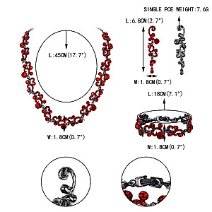 EVER FAITH Women's Austrian Crystal Stunning Prom Flower Necklace Earrings Bracelet Set Red Black-Tone