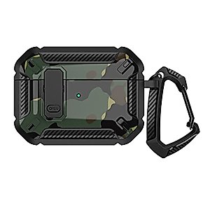 MiRUSI for Airpods Pro 2 (2022) Case Cover with Secure Lock Clip, Military Armor Style Full-Body Rugged Hard Shell with Carabiner,Shockproof Protective Case Cover Supports Wireless Charging(Green)