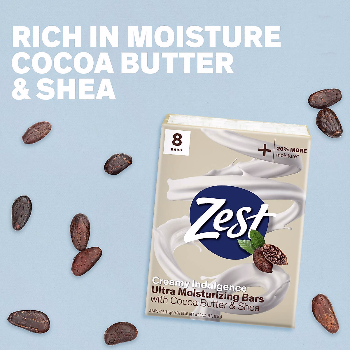 Zest Bar Soap - 8 Bars - Enriched With Cocoa Butter And Shea for Ultra Moisturizing Cleansing - Leaves Your Body Feeling Silky Smooth And Deeply Moisturized