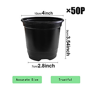 RooTrimmer 10CM Black Seedling Pots 4 inch Thick Nursery Pots 50 Pcs, Soft and Sturdy Seeds Starter Pots(50Pack，Black)