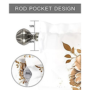 Kitchen Cafe Valance Curtain for Small Windows,Abstract Gold Flower with Leaves Rod Pocket Short Blackout Curtains,Floral and Life Quote on White Window Treatment for Living Room Bedroom Bathroom